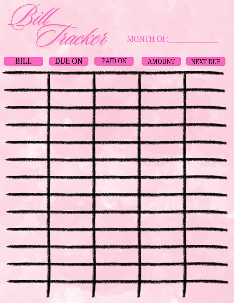 Bill Tracker - Etsy