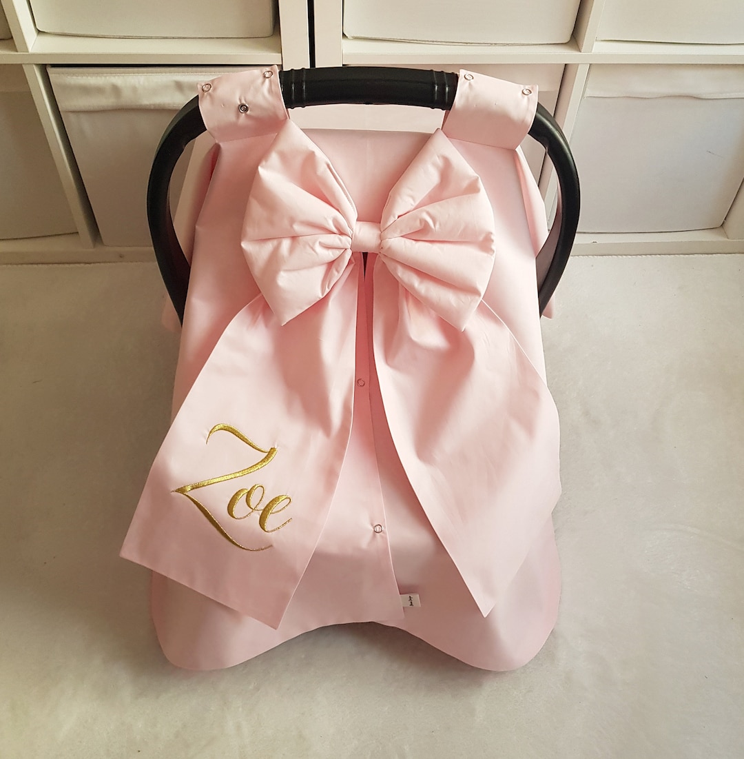 Light Baby Pink Car Seat Cover Girl With Gold Name Embroidery ...