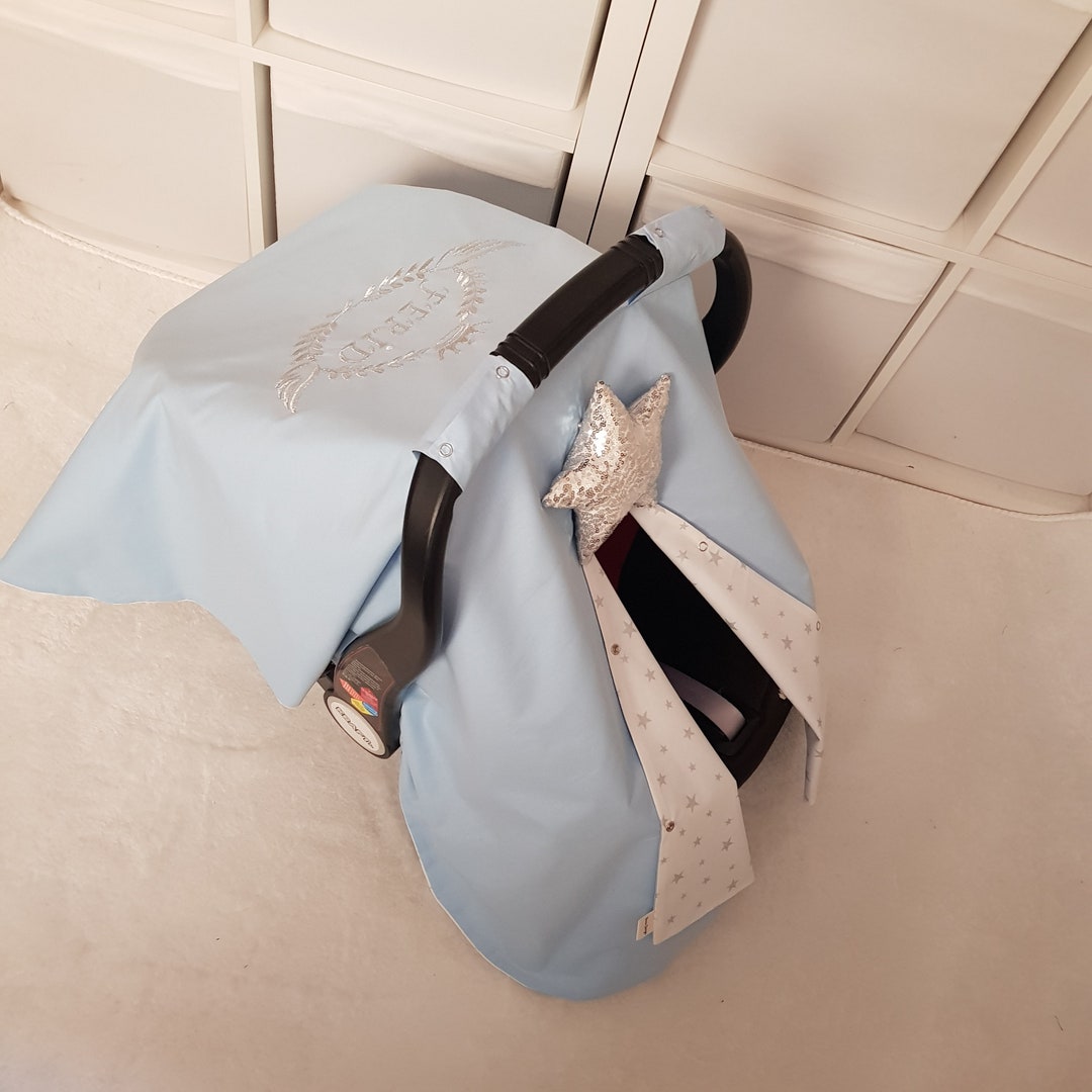 Personalized Blue Baby Car Seat Cover Boy , Custom Baby Car Seat Canopy ...