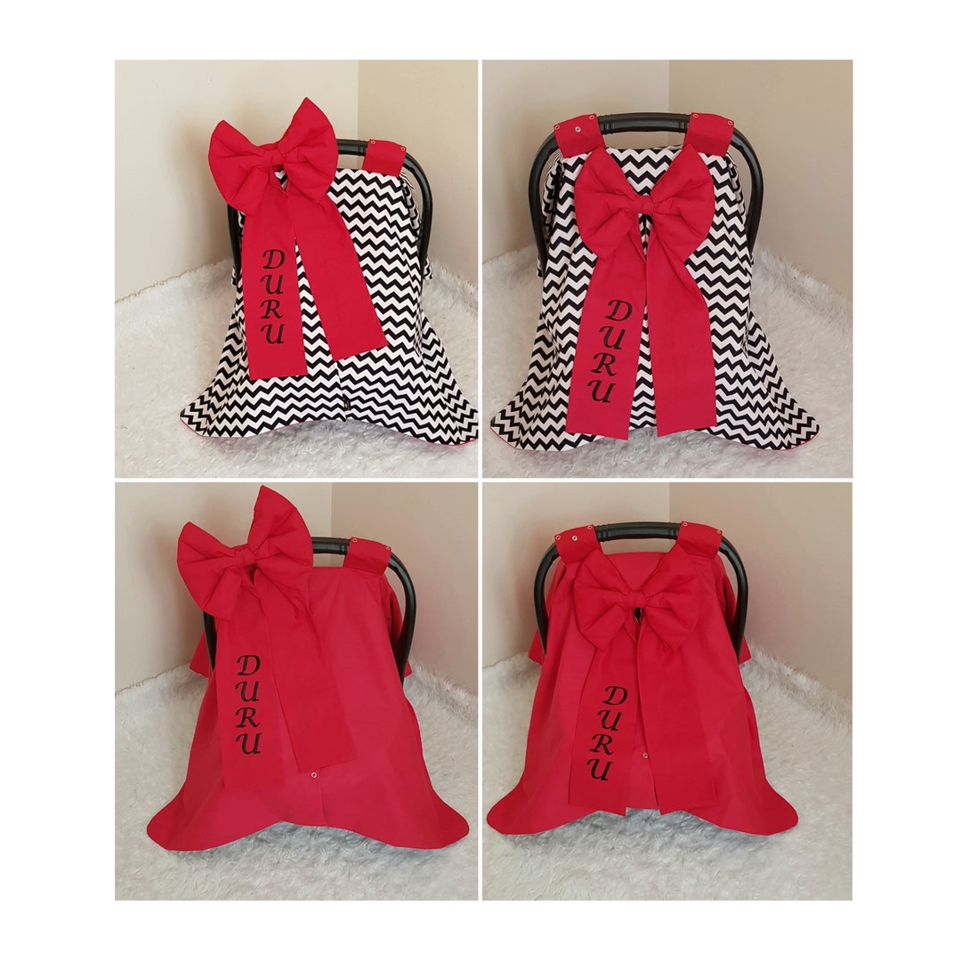 Red 2 Sided Baby Carseat Cover , Personalized Baby Carseat Canopy ...
