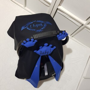 Personalized Black and Royal Blue Baby Car Seat Cover Boy With 3 Crowns ...