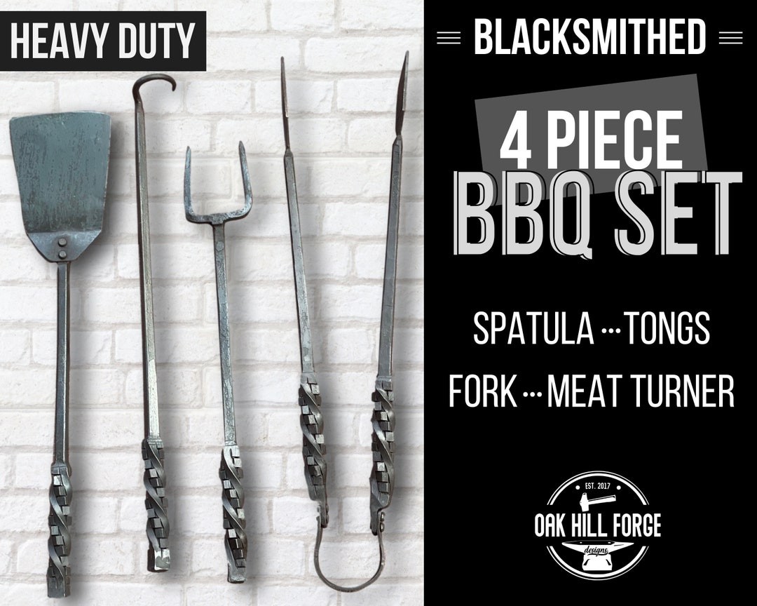 Blacksmithed BBQ Tool Set, Hand Forged Barbecue Spatula and Meat Turner ...