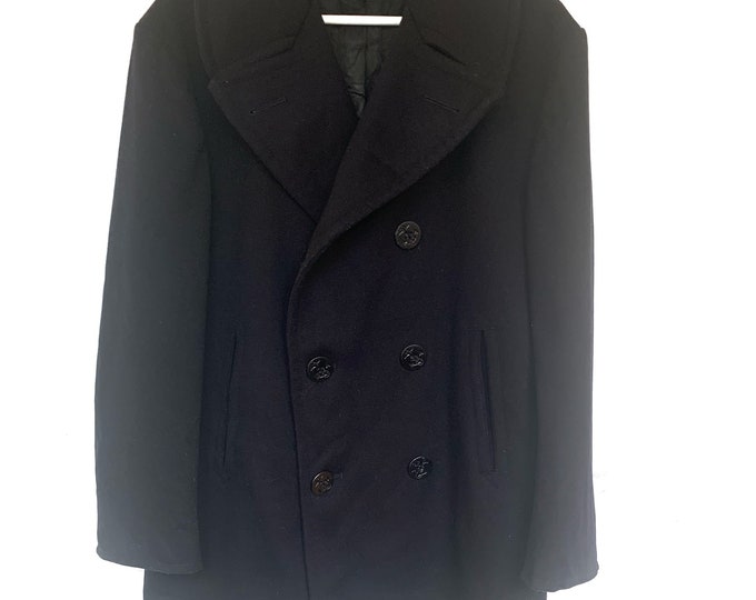 Mens Vintage Pea Coat US NAVY Blue Wool Heavyweight Medium Chest 40 - Etsy