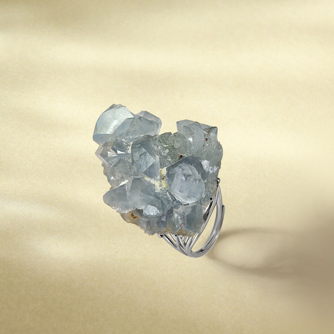 Natural Raw Light Blue Crystal Adjustable Ring Uncut Irregular ...