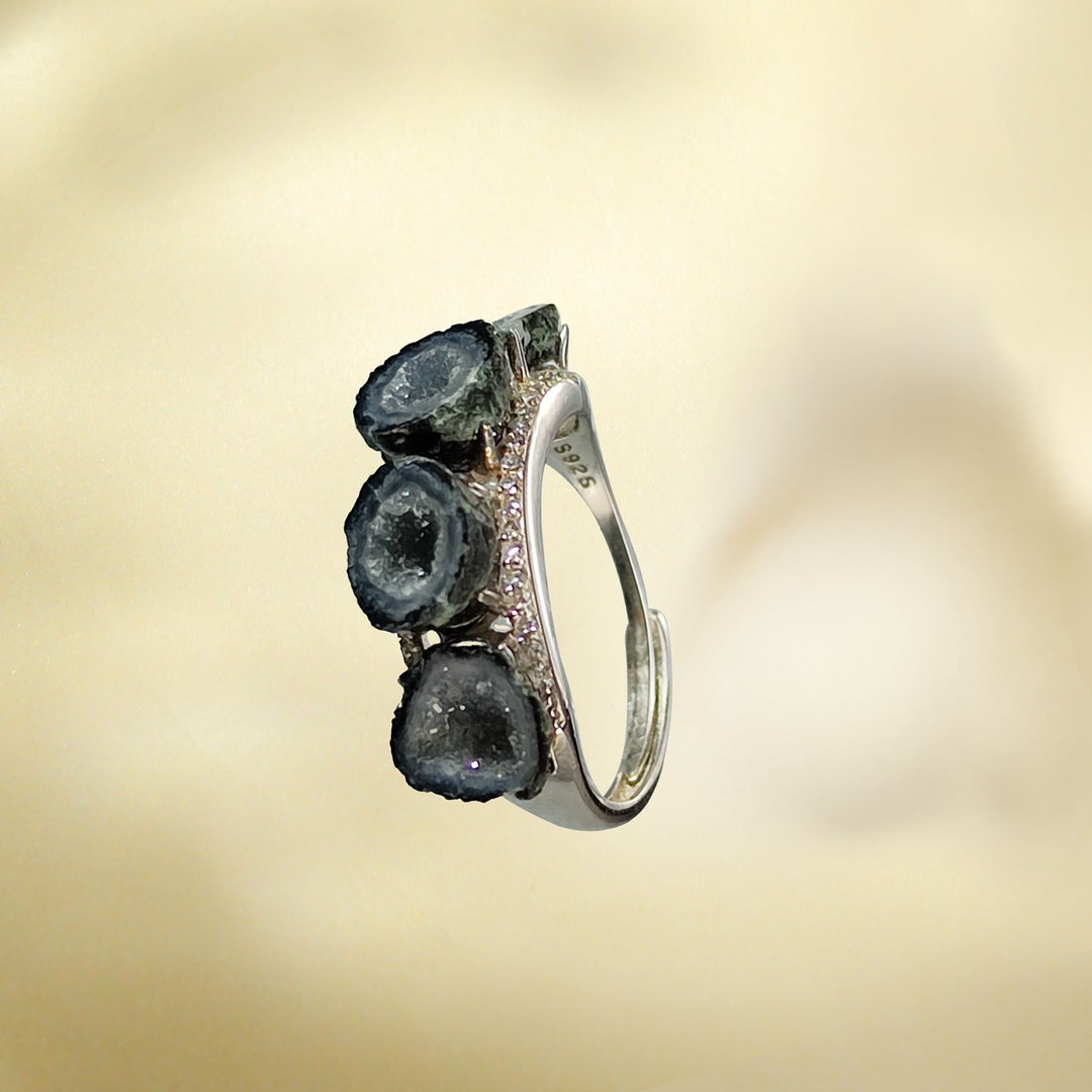 Unique Raw Geode Cornucopia Agate Adjustable Ring Freeform Mineral ...