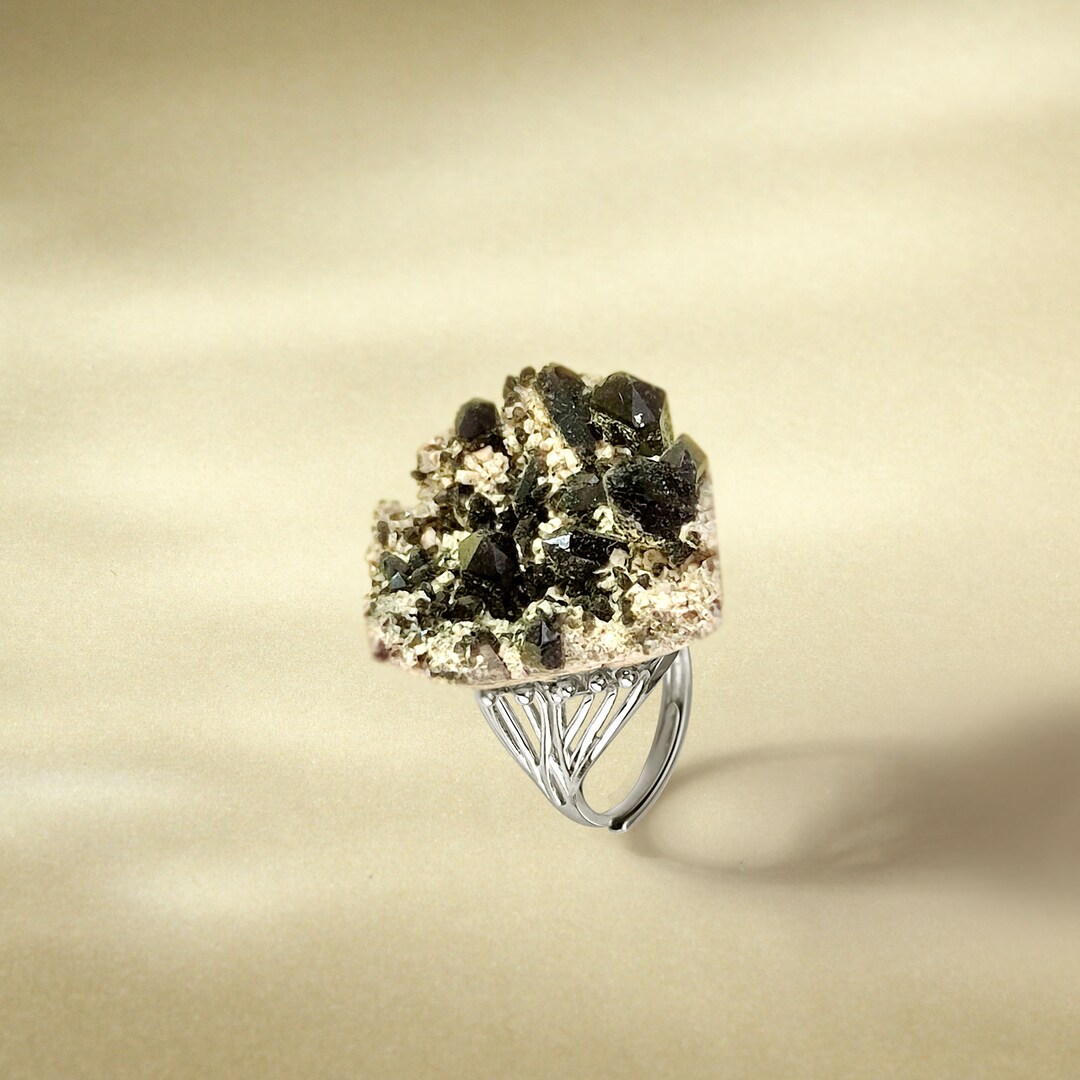 Unique Raw Black Crystal Adjustable Ring Freeform Cornucopia Crystal ...