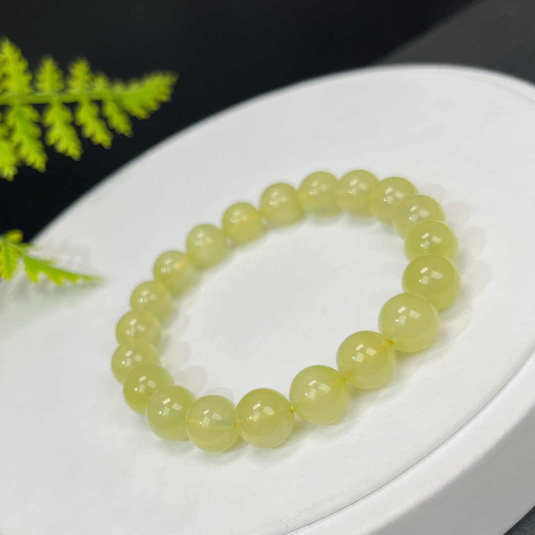 Exquisite Australia Golden Prehnite Beaded Bracelet 9mm Genuine Icy ...