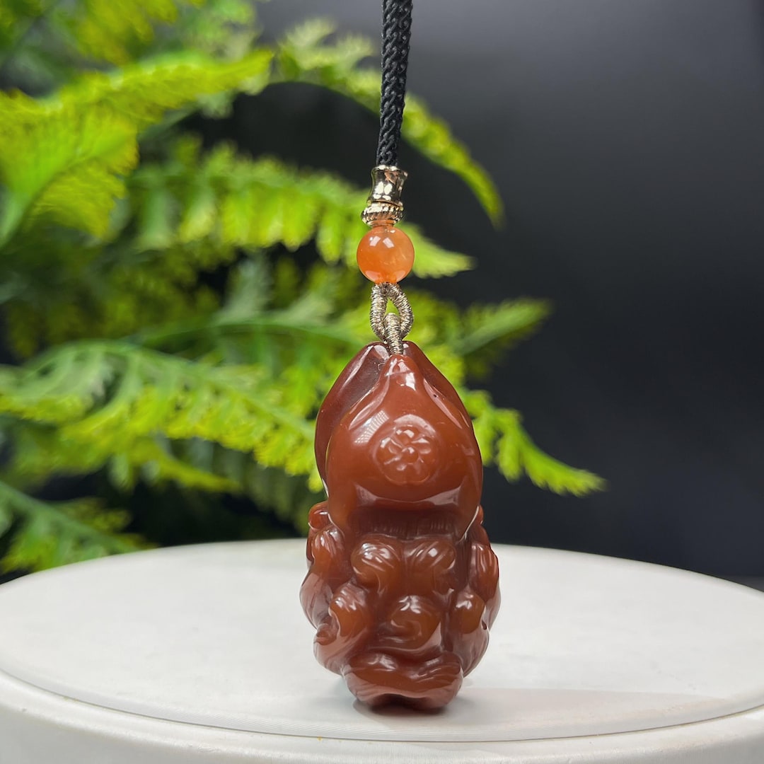 Exquisite Red Rabbit Hair Quartz Pendant Necklace Old Mine Hand Carved ...