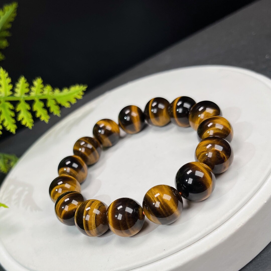 High Quality Yellow Tiger Eyes Beaded Bracelet 14mm Jadify Lightning ...