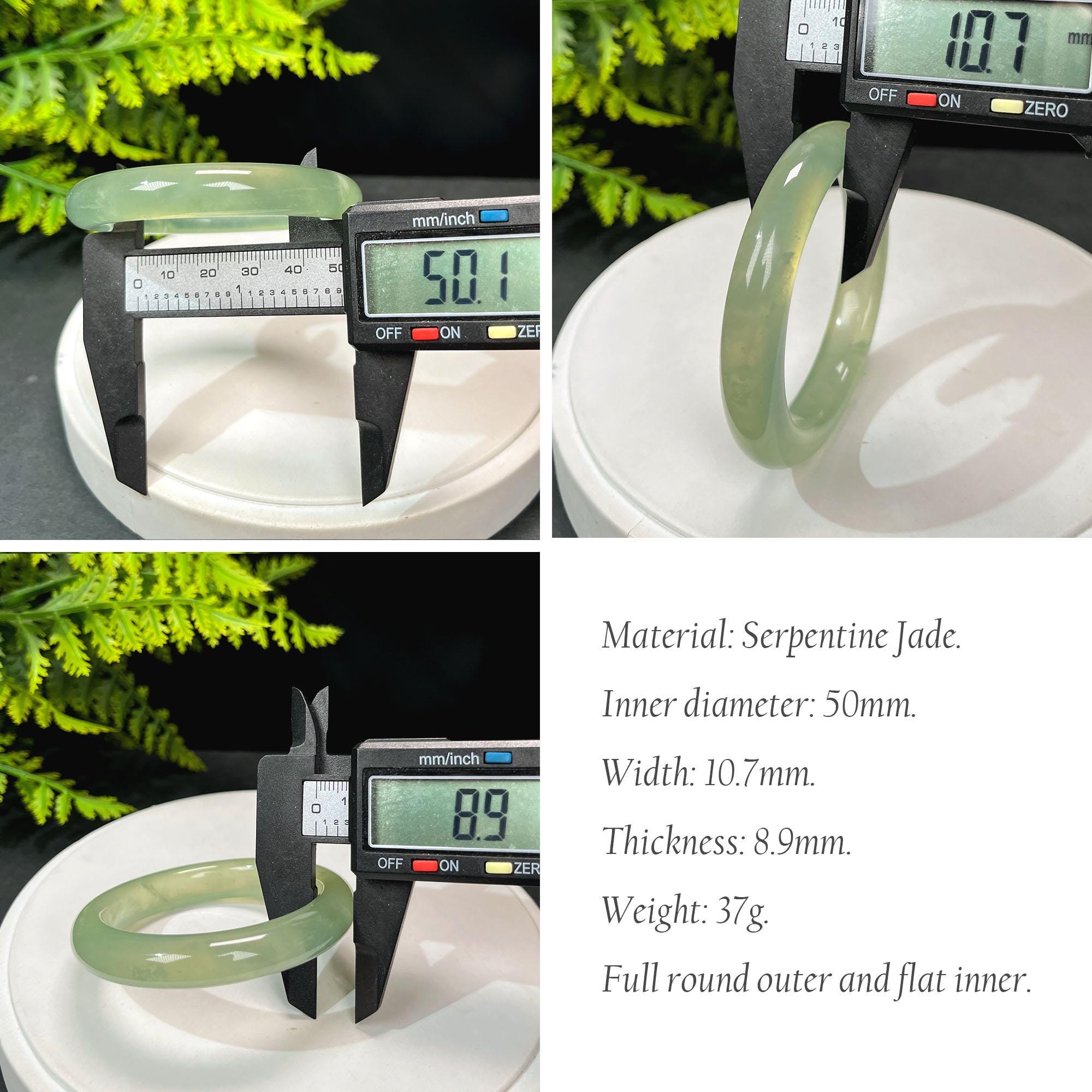 Exquisite Serpentine Jade Bangle 50MM Icy Lake Green Floating Snowflake ...