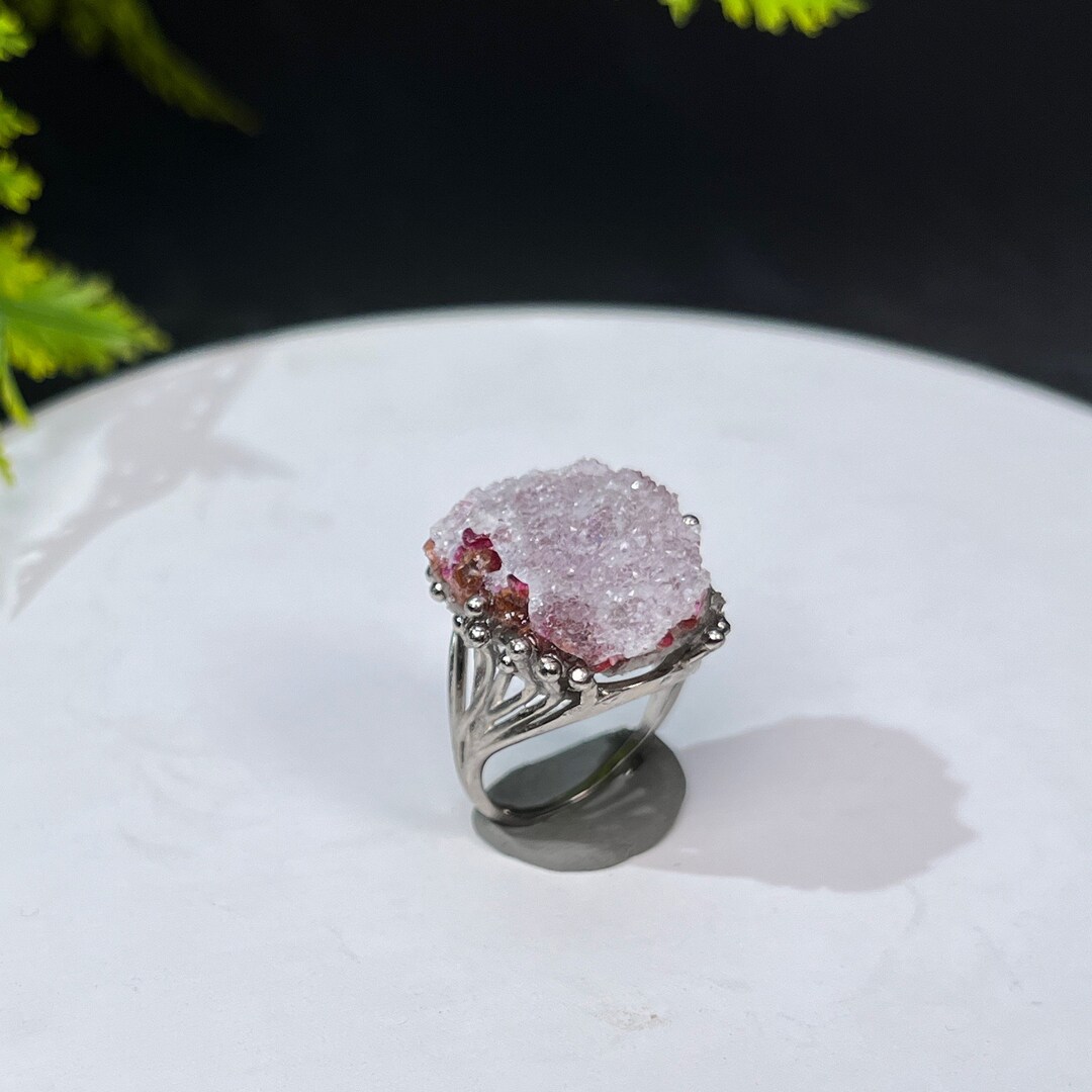 African Raw Cobalt Calcite Symbiotic Crystal Adjustable Ring Flake Ice ...