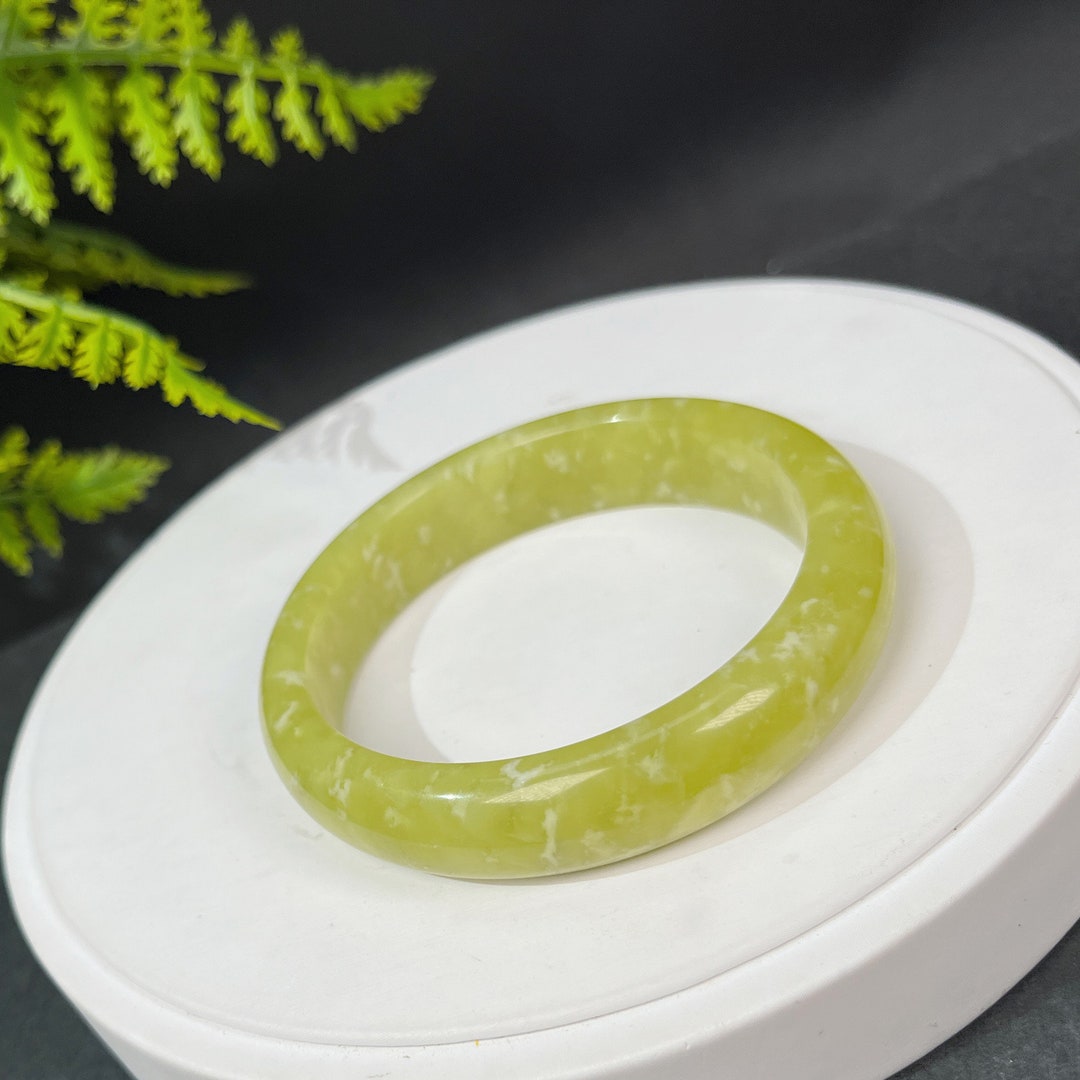 Unique Serpentine Jade Bangle 58MM Mildness Yellow Green Floating White ...