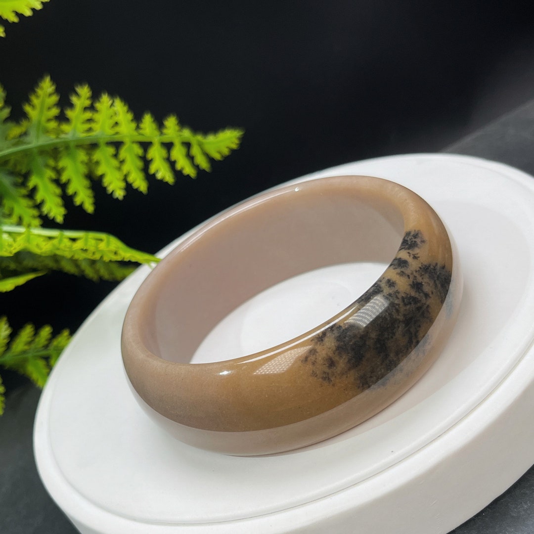 Unique Quartzite Jade Bangle 65MM High Porcelain Floating Black Twigs ...