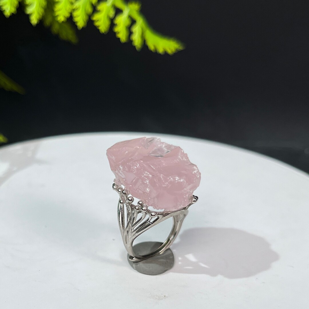 Unique Raw Hibiscus Pink Crystal Ring Adjustable Free Form Mineral ...