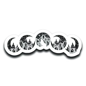 Moon Phase Sticker, Black and White Stickers, Illustrated Sticker ...