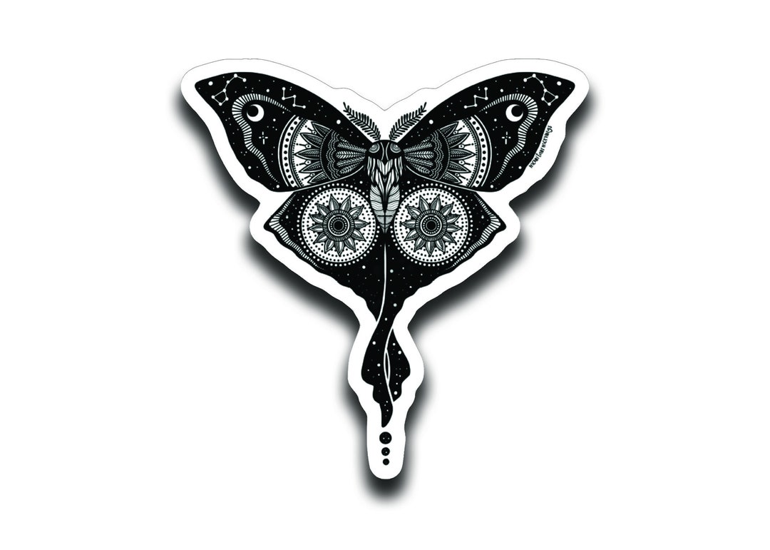 Luna Moth Sticker, Black and White Stickers, Illustrated Sticker ...