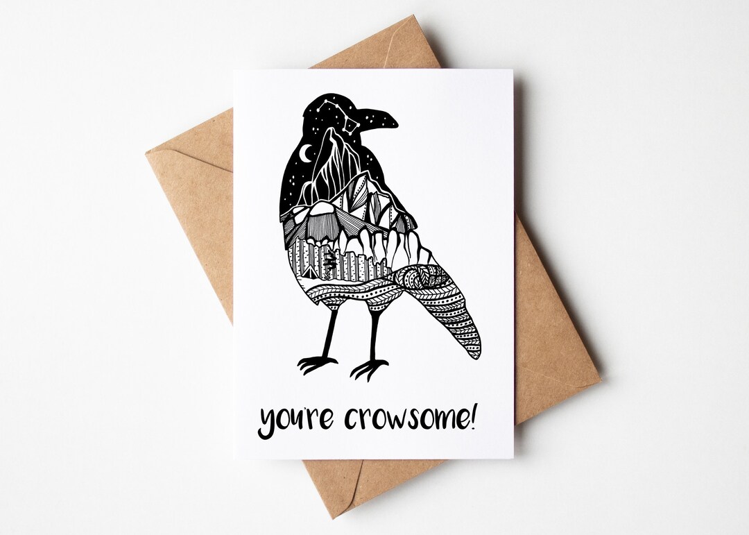 Crow, Illustrated Greeting Card, Blank Inside, 5x7 Card, Cards and ...