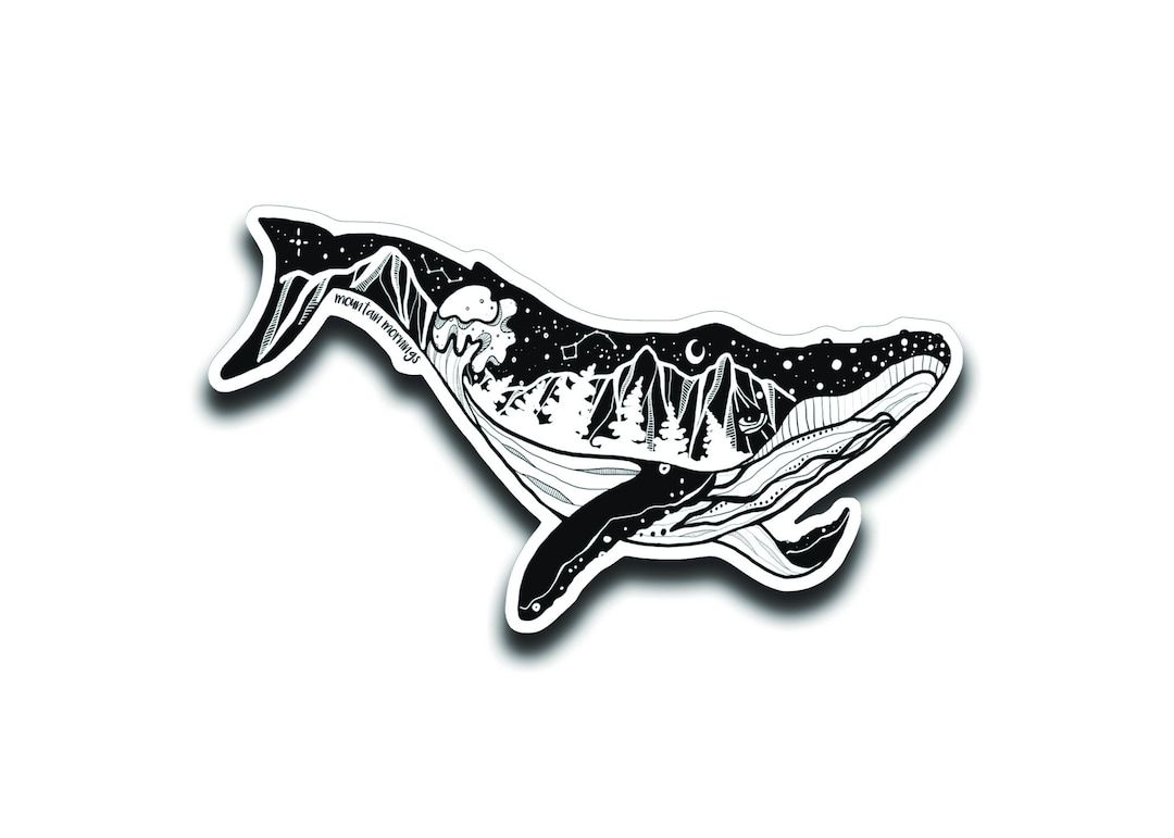 Humpback Whale Sticker, Glossy Vinyl Sticker, Black and White Sticker ...