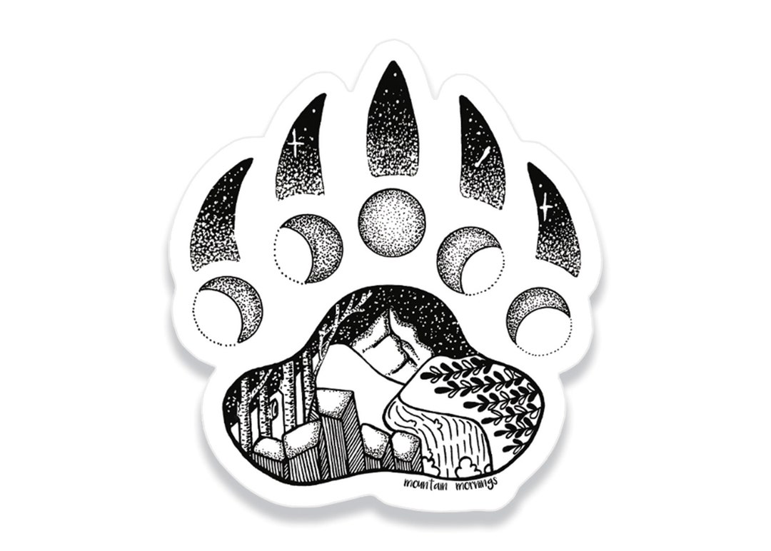 Bear Paw Sticker, Black and White Stickers, Illustrated Sticker, Glossy ...