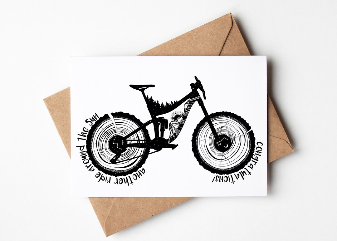 Bicycle Card, Congratulations Card, Happy Birthday Greeting Card, Black ...