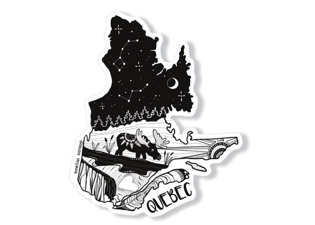 Quebec, Black and White Stickers, Illustrated Sticker, Glossy Vinyl ...