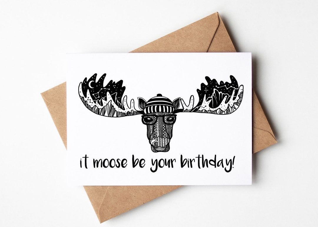 Birthday Card: Funny Moose Illustration - Eco-friendly 5x7 Design - Etsy