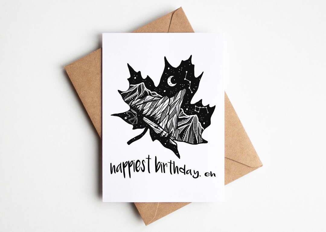 Maple Leaf, Happy Birthday Greeting Card, Black and White Card ...
