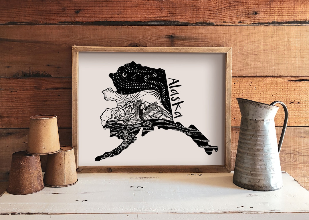 Alaska Print, Illustrated Print, Black and White Wall Art, Print for ...