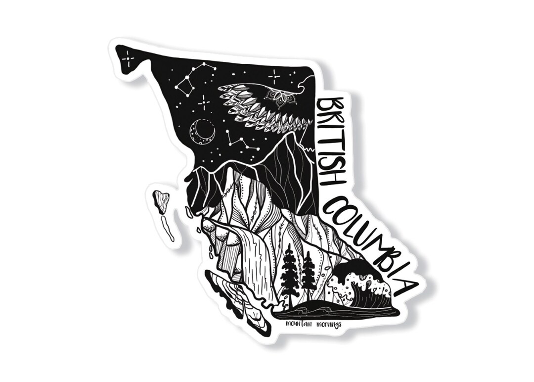 British Columbia Sticker, Black and White Sticker, Illustrated Sticker ...