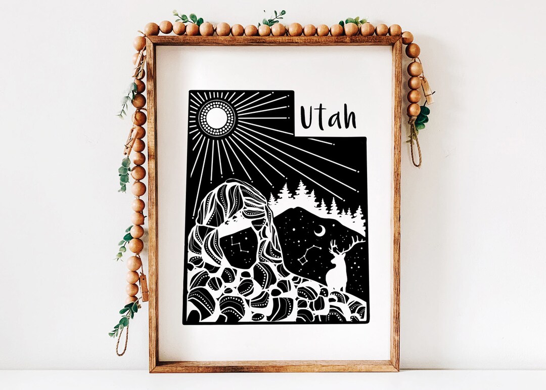 Utah Print, Illustrated Print, Black and White Wall Art, Print for ...