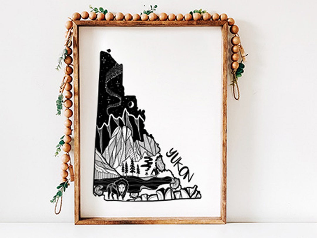 Yukon Map, Black and White Wall Decor, Recycled Paper Print, Travel ...