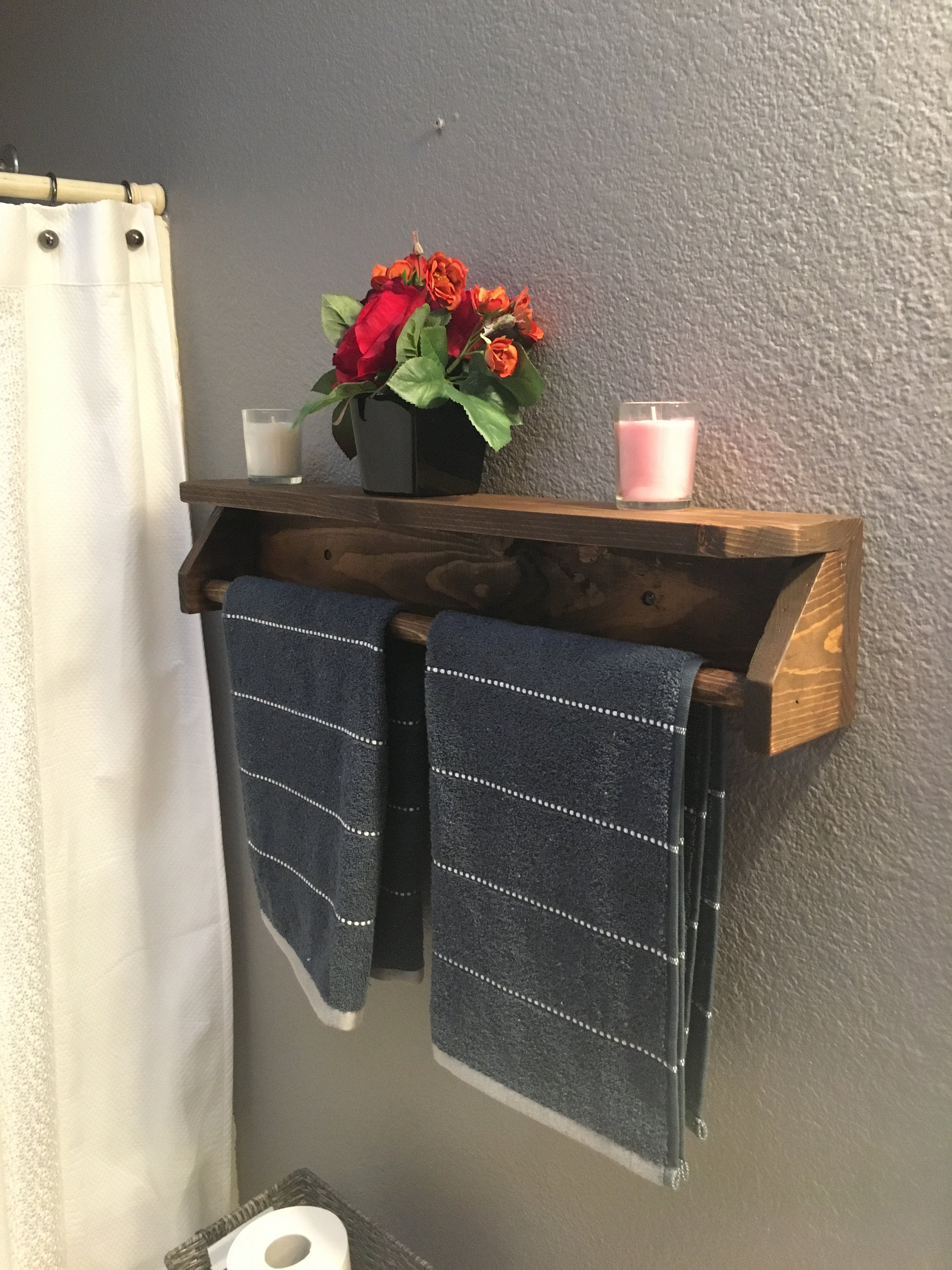 Towel Rack, Wooden Towel Rack, Bathroom Rack, Custom Rustic Wooden ...