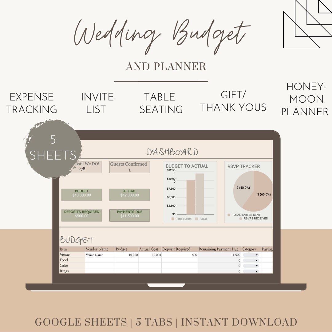 Wedding Budget & Planner | Invite List | Honeymoon Planner - Etsy