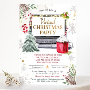 Editable Virtual Christmas Party Invitation Christmas Toast Zoom Laptop ...