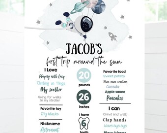 Outer Space Birthday Milestone Sign First Trip Around the Sun Boy 1st ...