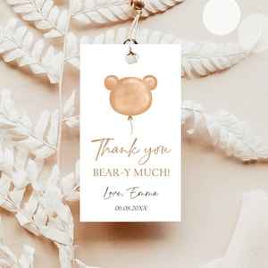 Editable Boho Teddy Bear Favor Tags Thank You Beary Much Tag Bearly ...