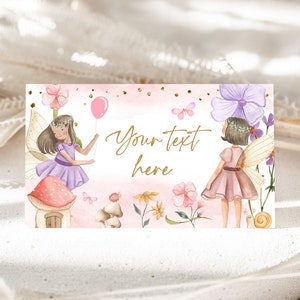 Editable Fairy Garden Food Label Fairy Birthday Place Tent Pink Purple ...