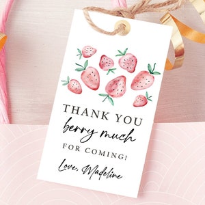 Editable Strawberry Favor Tags Strawberry Birthday Thank You Tags Label ...