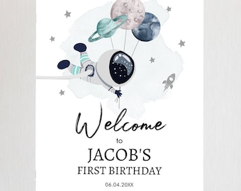 Editable Outer Space Birthday Welcome Sign 1st Birthday Boy Galaxy ...