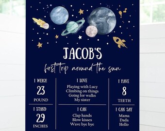Outer Space Birthday Milestone Sign First Trip Around the Sun Boy 1st ...