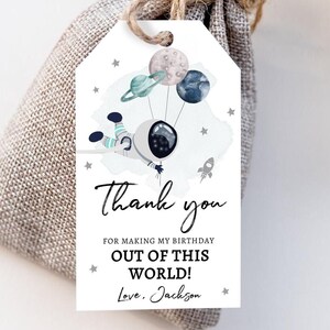 Editable Outer Space Favor Tag Astronaut Birthday Thank You Label ...
