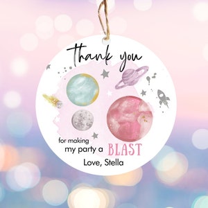 Editable Outer Space Favor Tags Space Birthday Thank You Sticker Galaxy ...