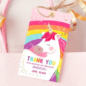 Editable Unicorn Favor Tags Unicorn Magical Birthday Thank You Tags ...