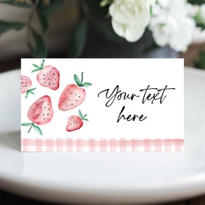 Editable Strawberry Food Labels Strawberry Birthday Party Place Card ...