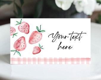 Editable Strawberry Food Labels Strawberry Birthday Party Place Card ...