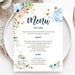 Editable Floral Tea Menu Card Tea Birthday Blue Confetti Floral Tea ...