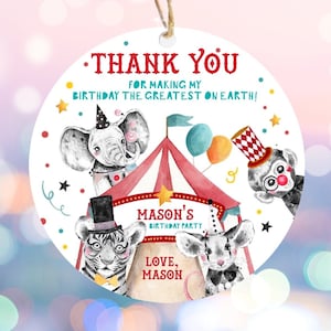 Editable Circus Thank You Tags Carnival Birthday Favor Tags Boy Vintage ...
