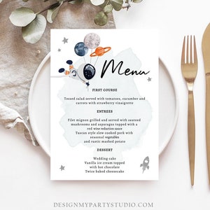 Editable Outer Space Menu Card Space Birthday Galaxy First Trip Around ...