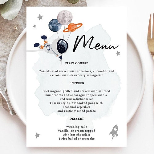 Editable Outer Space Menu Card Space Birthday Galaxy First - Etsy