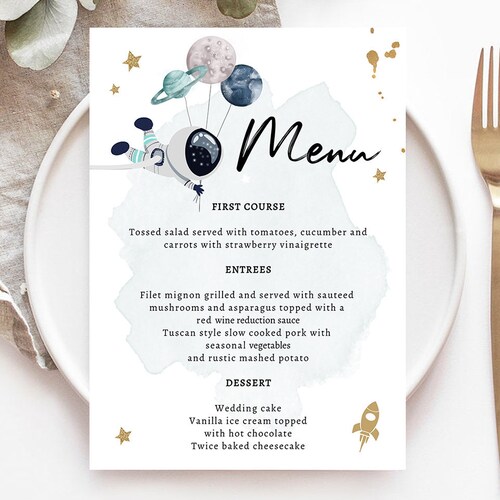 Editable Outer Space Menu Card Space Birthday Galaxy First - Etsy